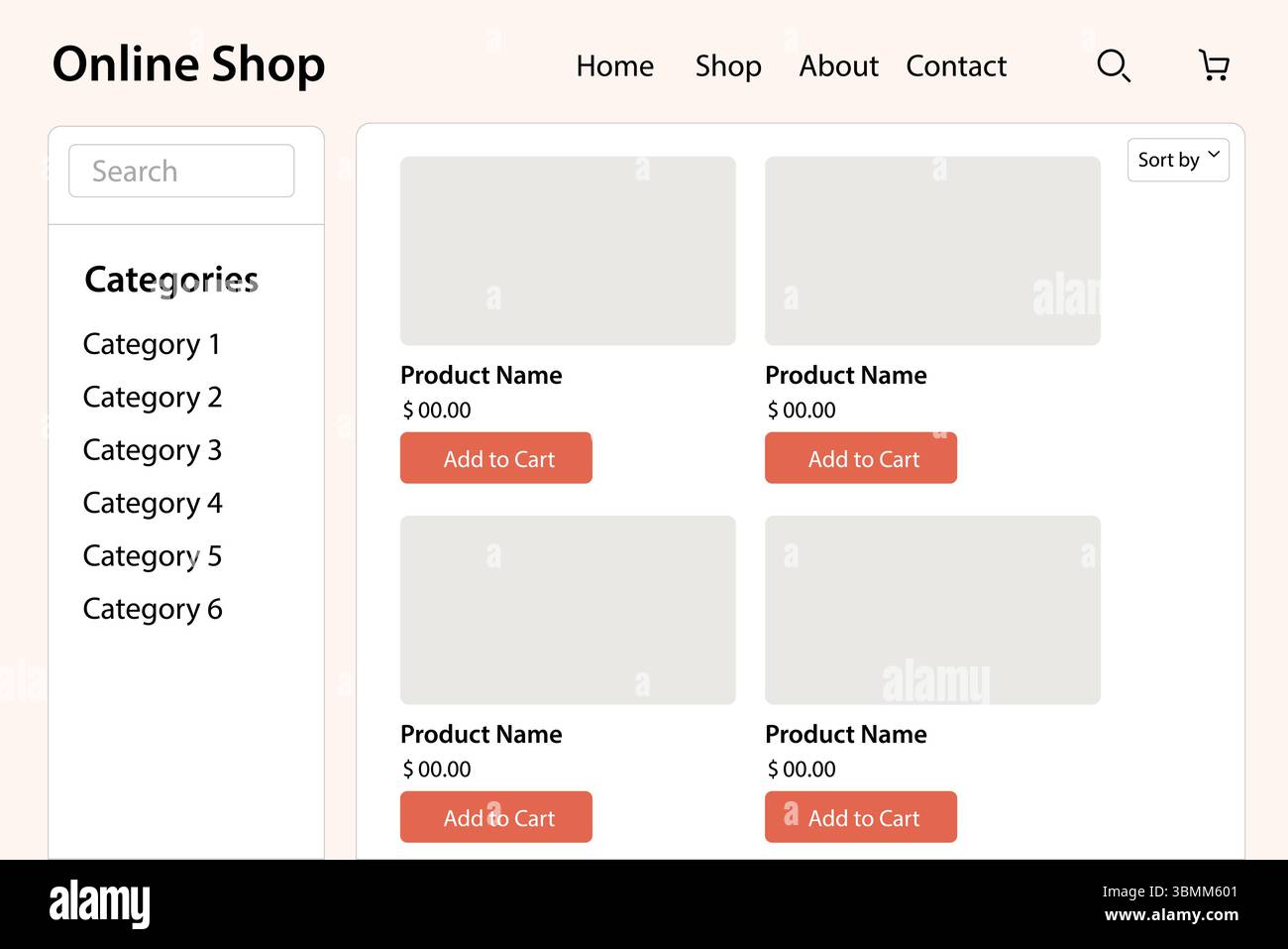 E-commerce interface showing shopping cart and product listings in a ...