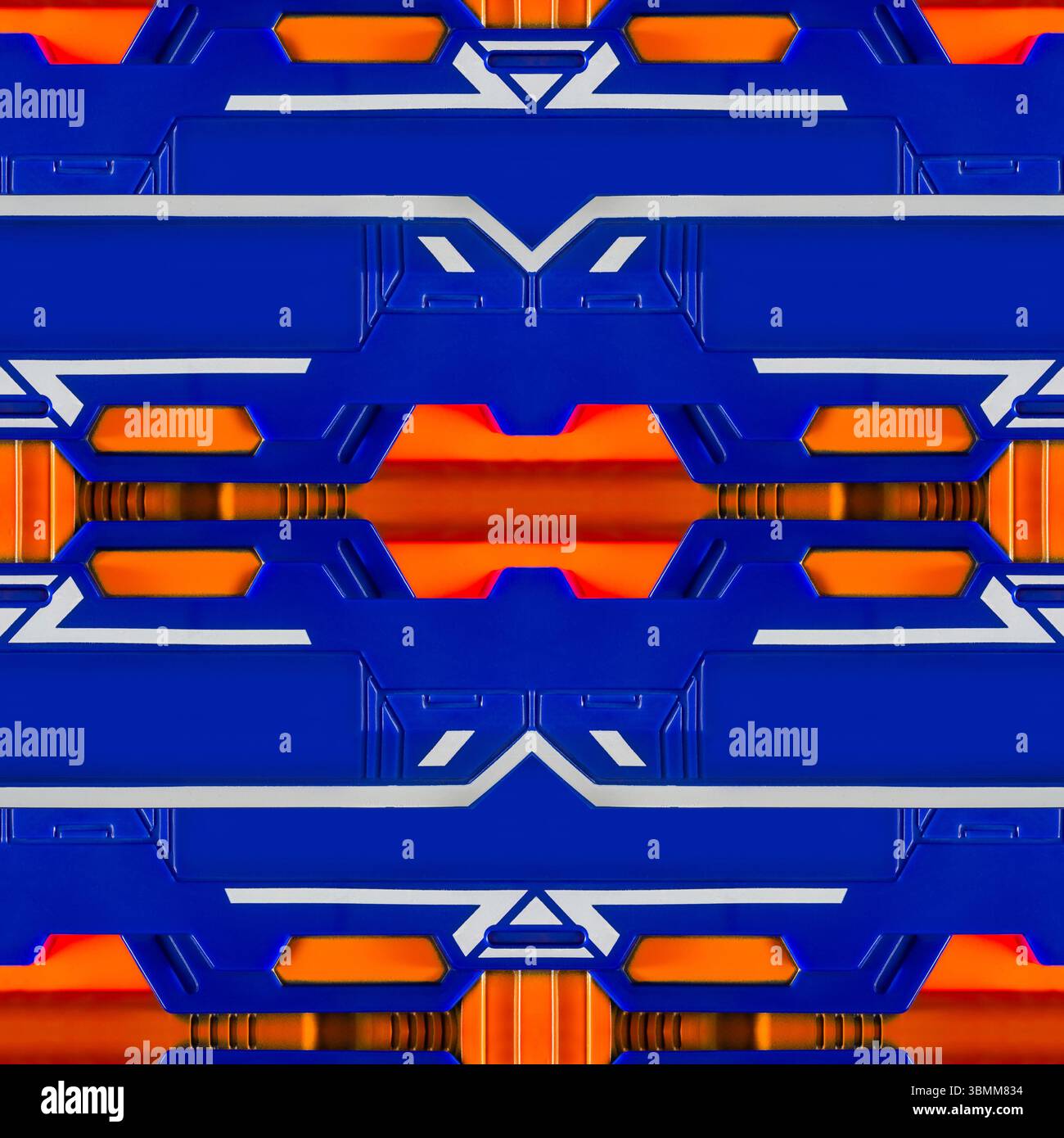 Seamless 4k photo texture material of blue colroed plastic tech panel surface with orange ...