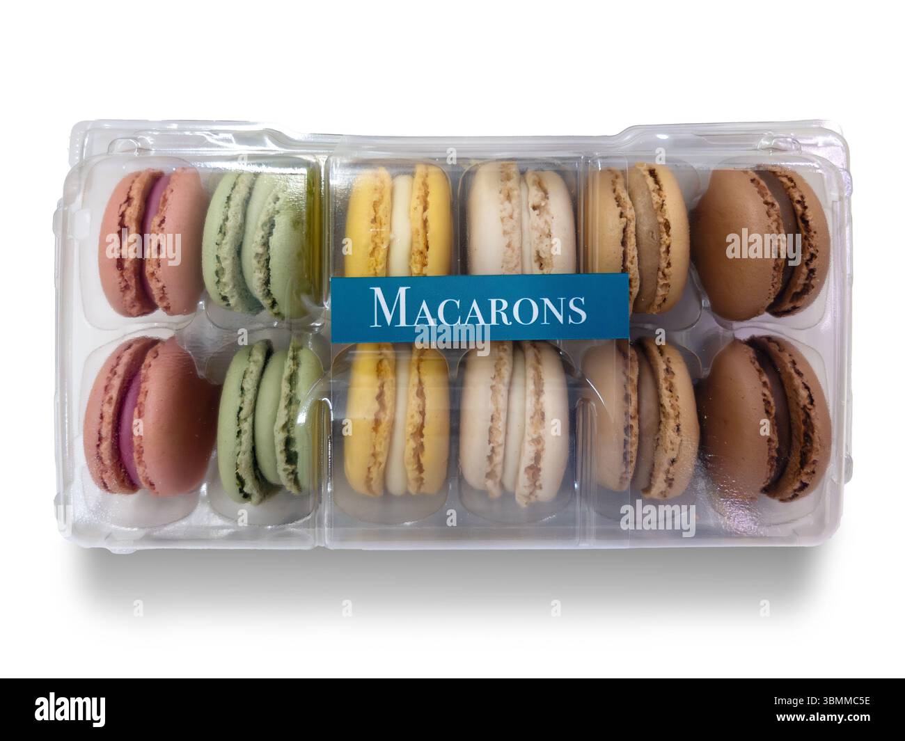 Macarons in clear plastic box isolated on white with clipping path ...