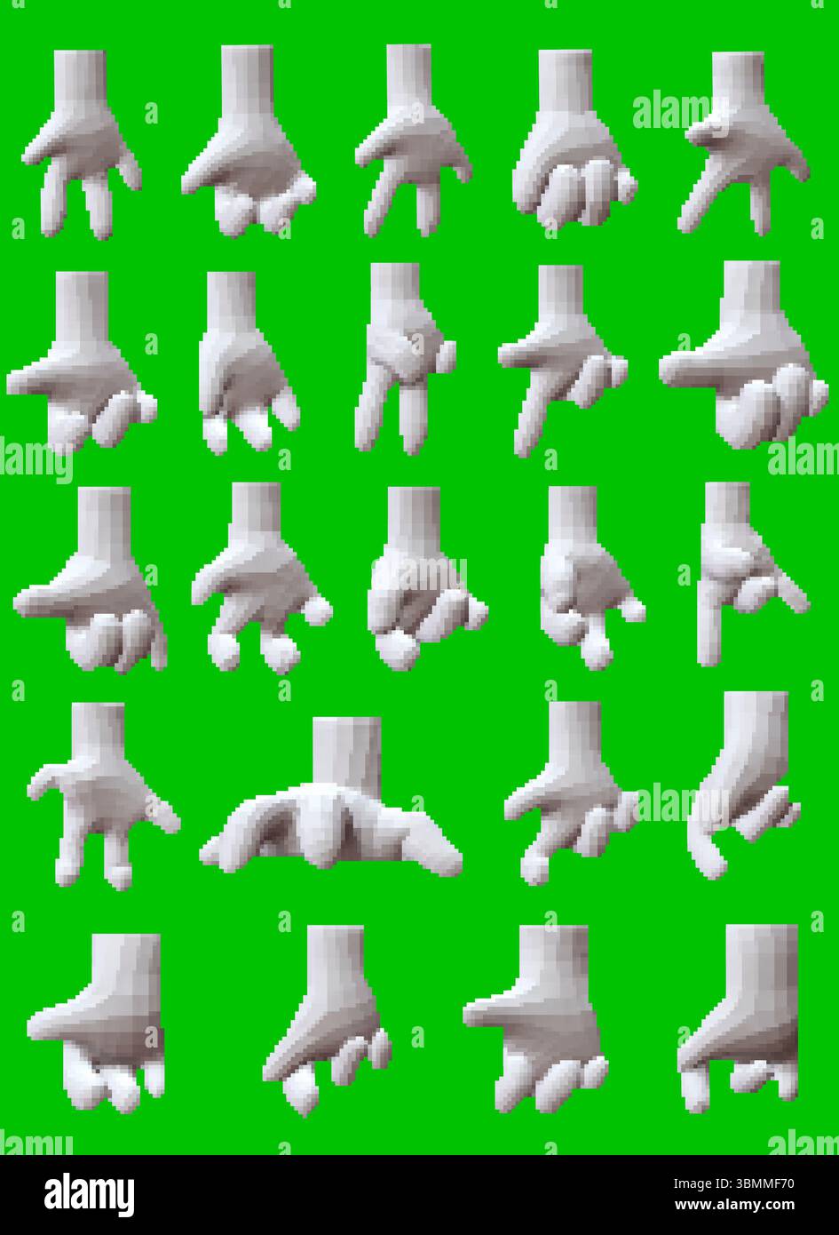 Isolated pixel art illustration set of toon charater hand gestures on ...