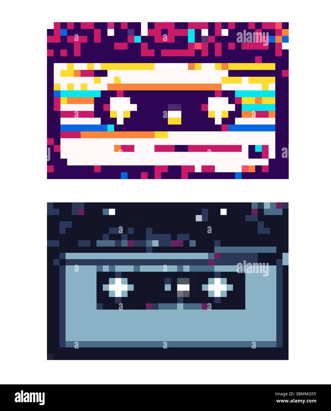 Isolated pixel art 8 bit illustration of vintage tape cassettes on ...