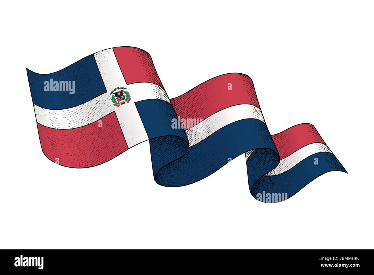 Dominican Republic national flag waving ribbon shape with engraved ...