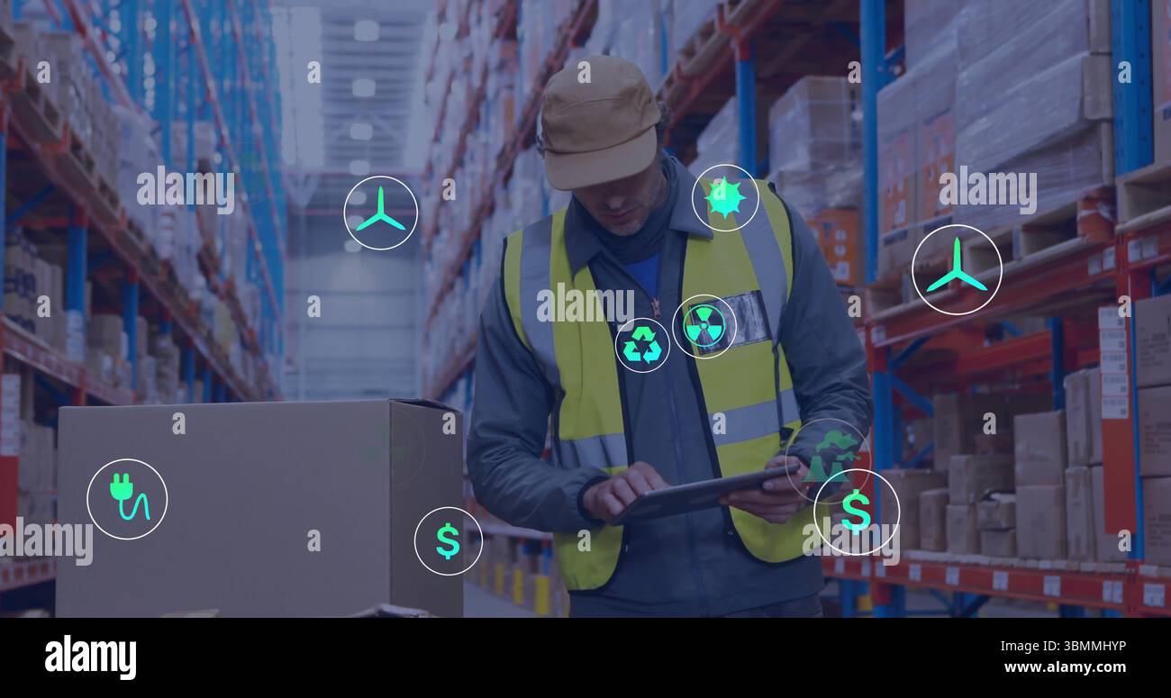 Warehouse operator scanning racks tapping hi-res stock photography and ...