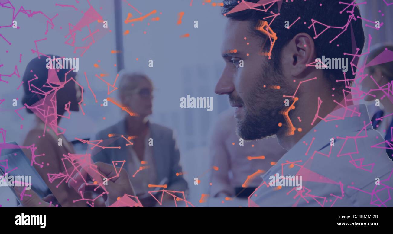 Collaborating digital network overlay business hi-res stock photography ...