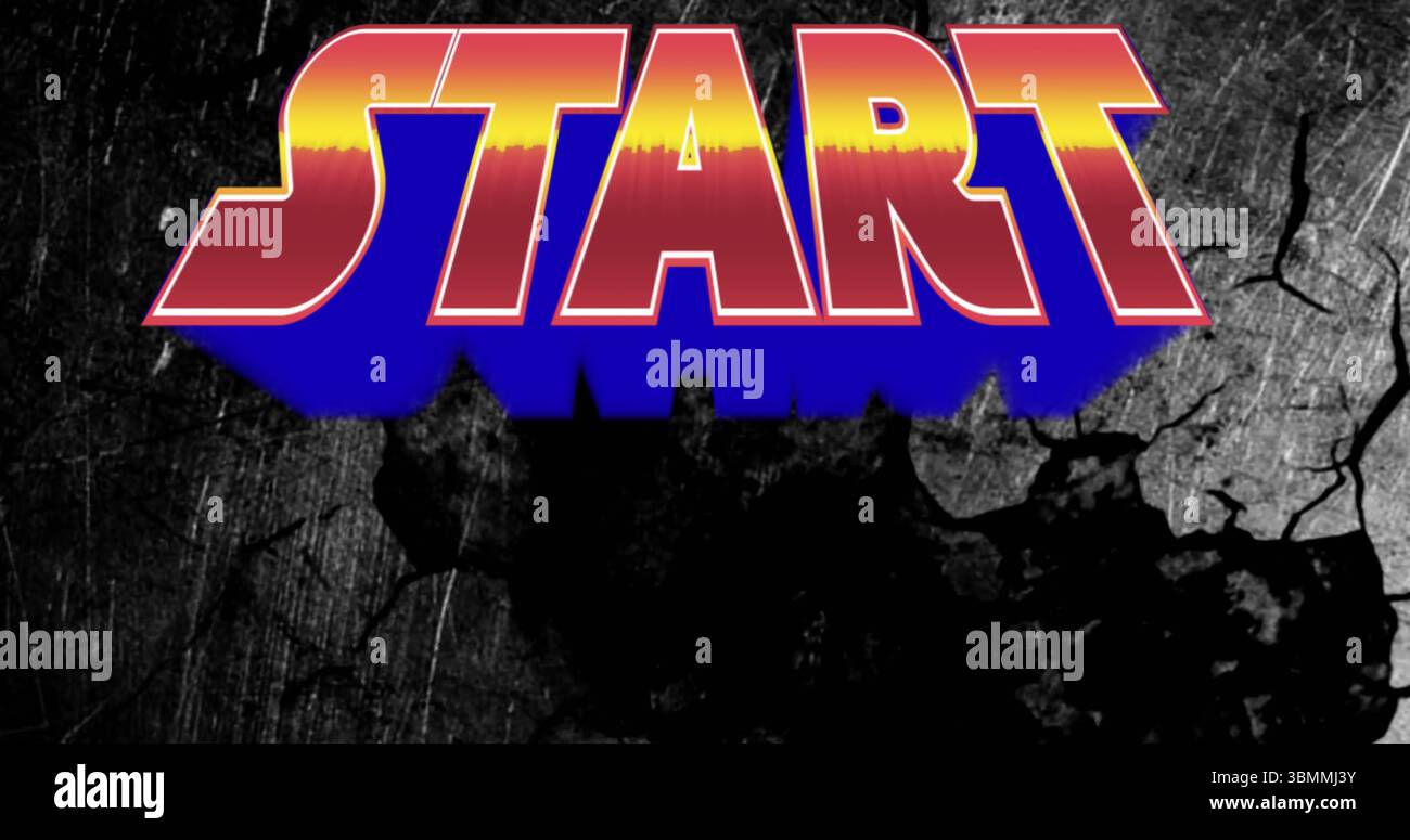 Displaying START with red-yellow gradient, blue shadow and white ...