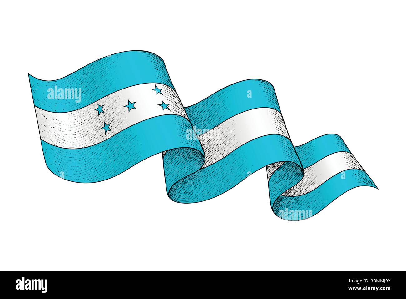 Honduras national flag waving ribbon shape with engraved vintage ...