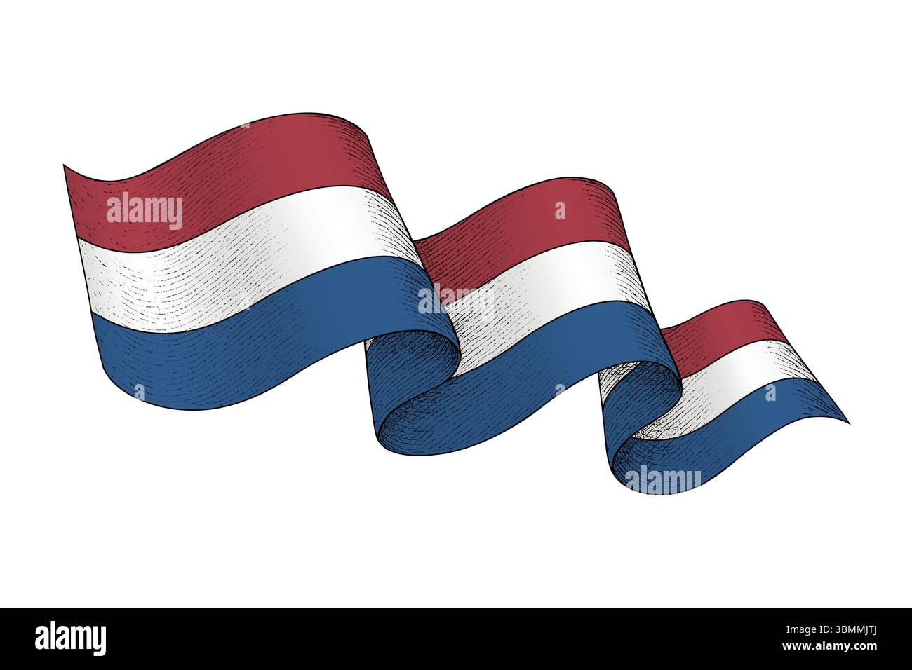 Netherlands national flag waving ribbon shape with engraved vintage ...