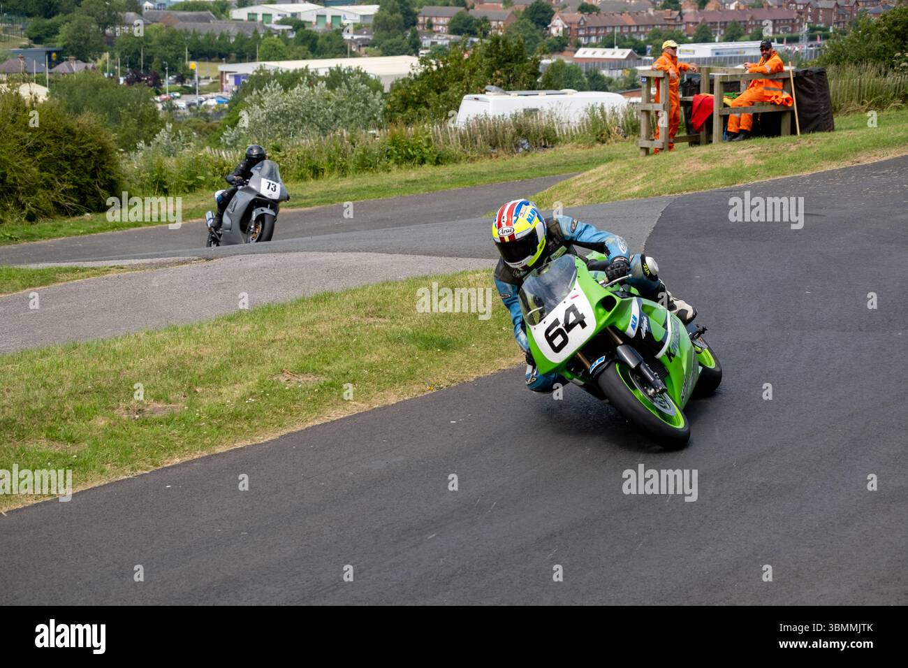 Kawasaki ZXR750 classic superbike racing through Farm Bends during the ...