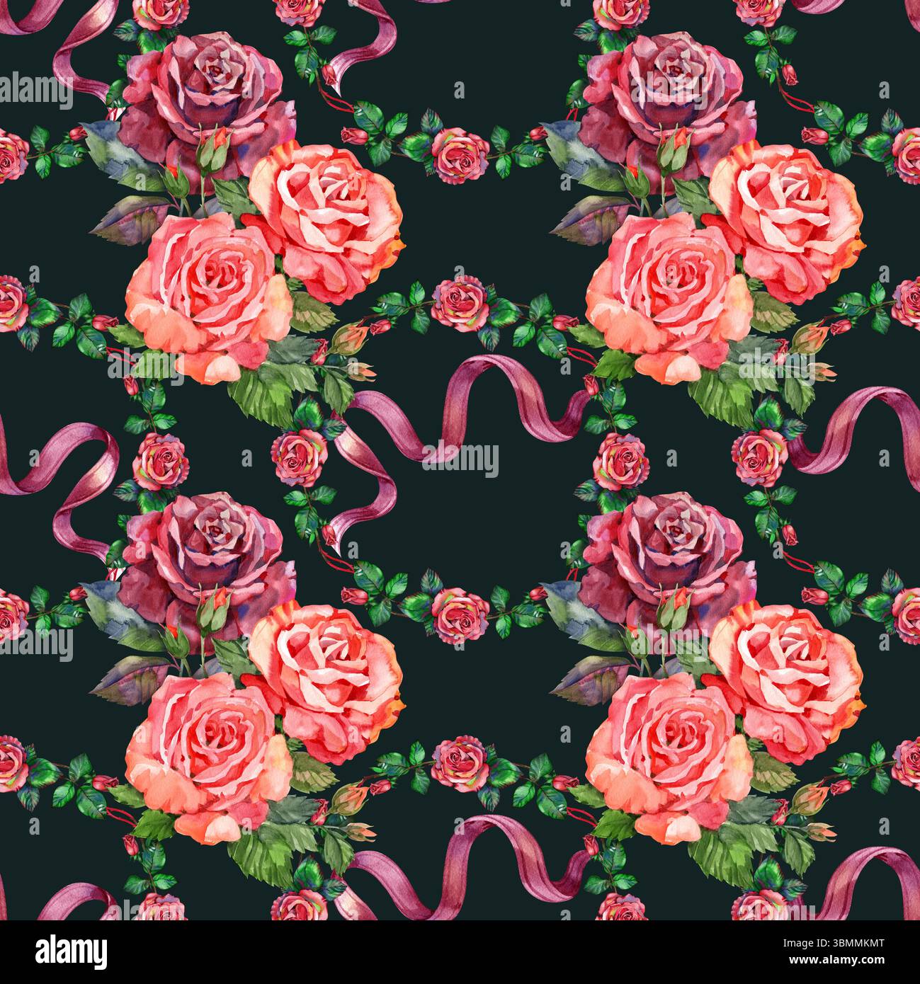 Pink vintage rose flowers, seamless pattern for wallpaper, fabrics and ...