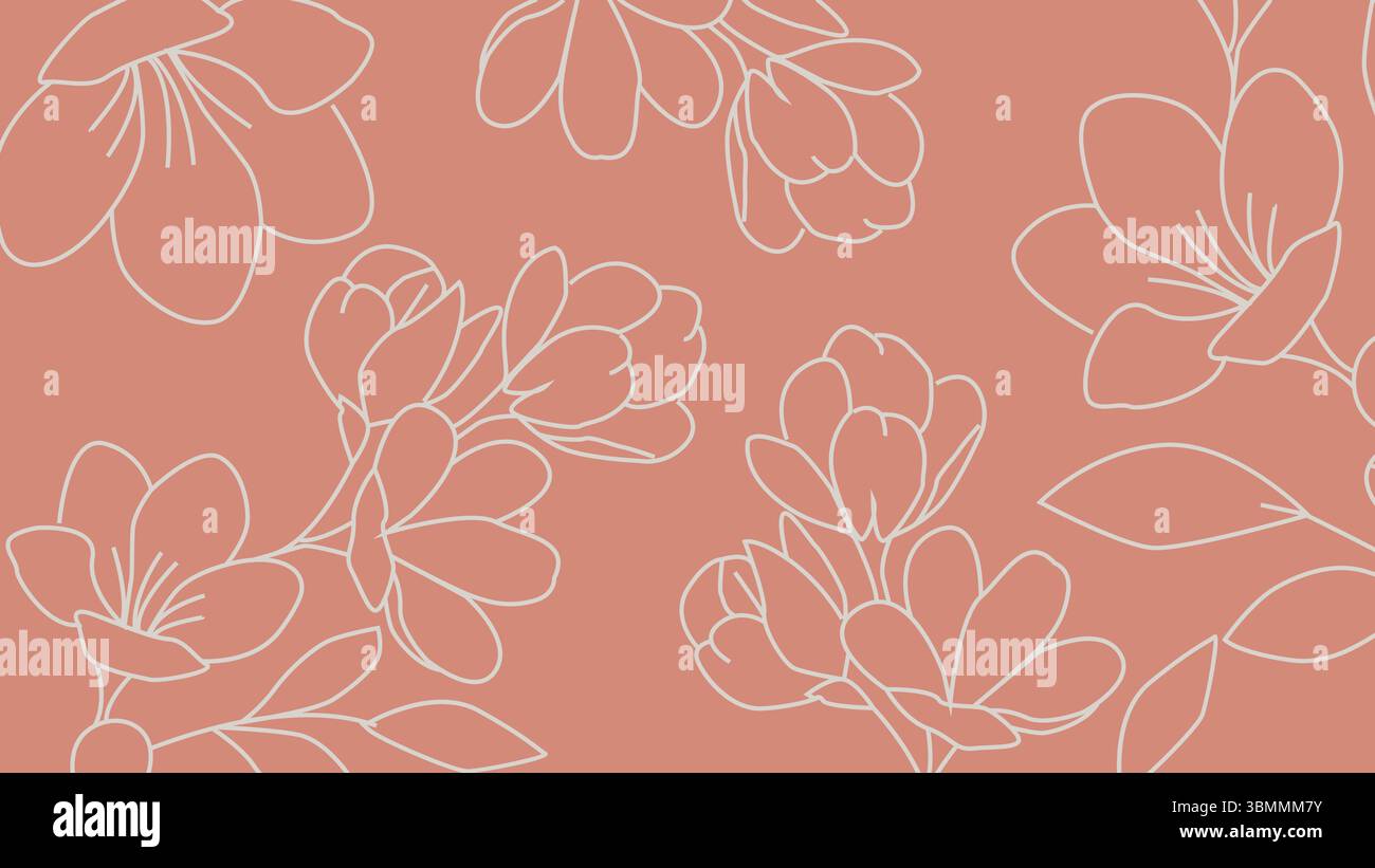 Peach Floral Line Drawing Background Stock Vector Image & Art - Alamy
