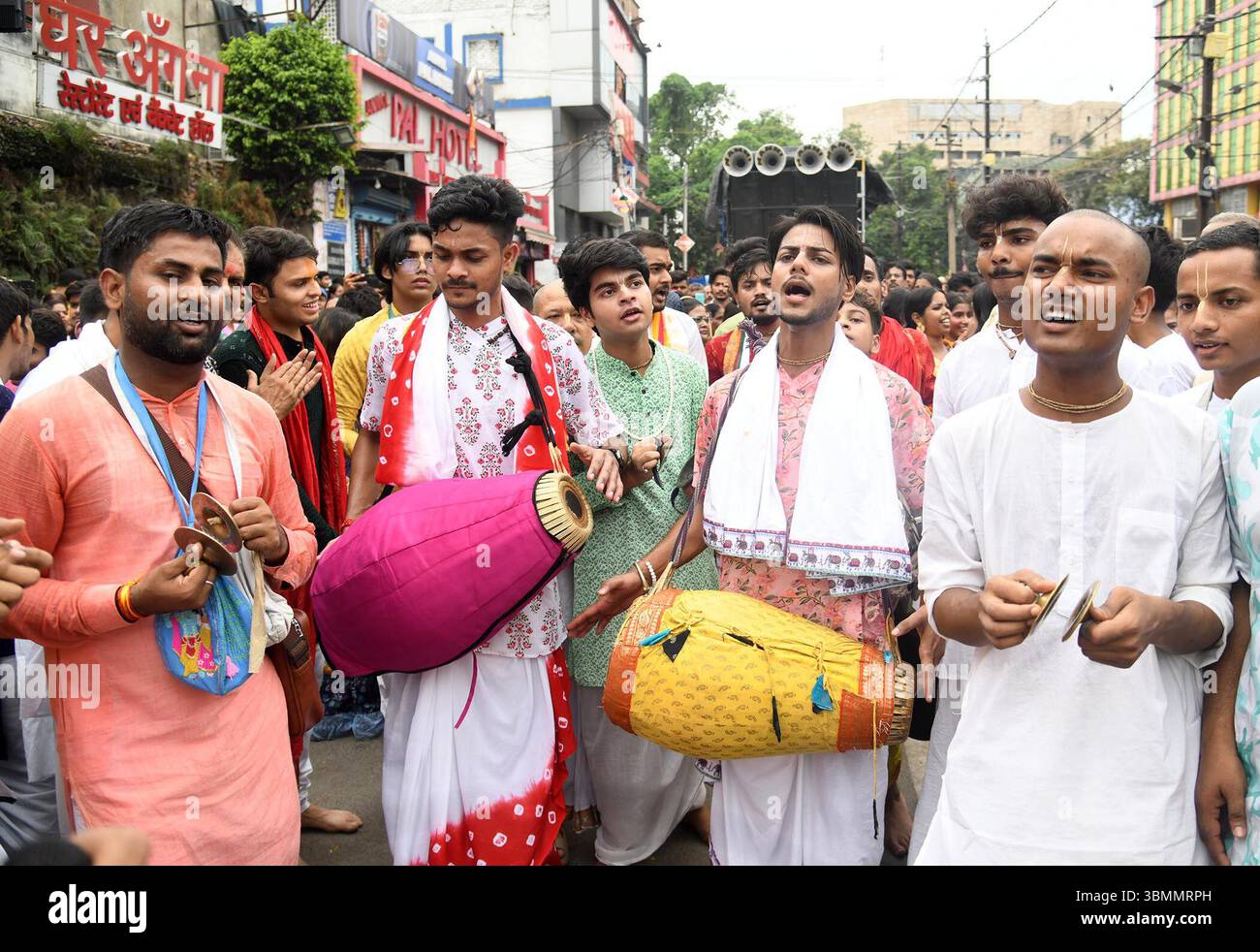 PATNA, INDIA - JUNE 27: Devotees performing during Rath Yatra of lord ...