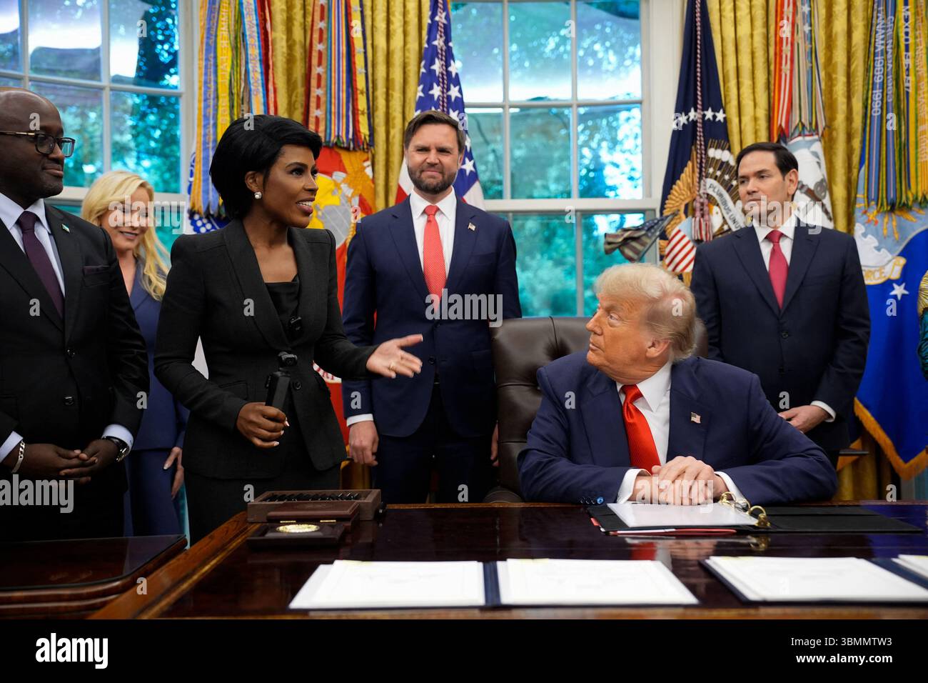 US President Donald Trump speaks during a meeting with Democratic ...