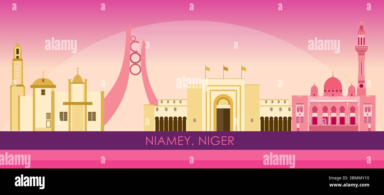 Sunset Skyline panorama of city of Niamey, Niger - vector illustration ...