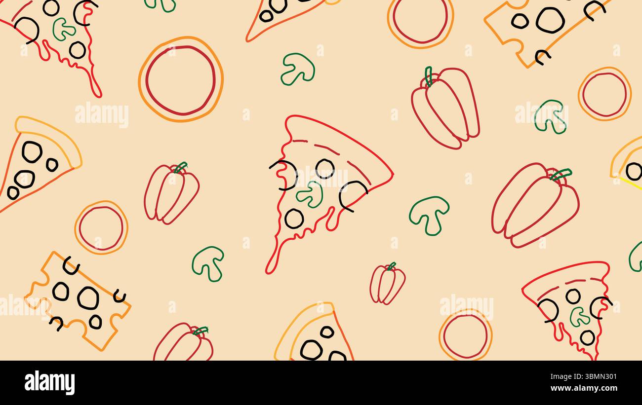 Colorful pizza ingredient doodles background Stock Vector Image & Art ...