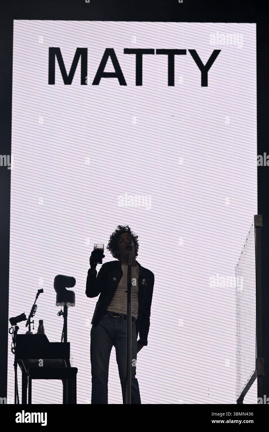 Somerset, UK. 27 June 2025. Matty Healy of The 1975 performing during ...