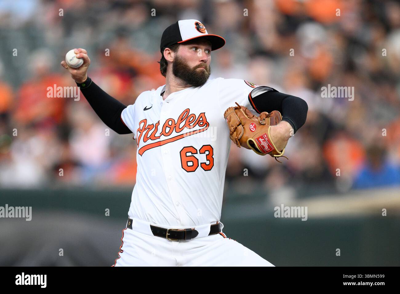 Baltimore Orioles starting pitcher Brandon Young in action during a ...