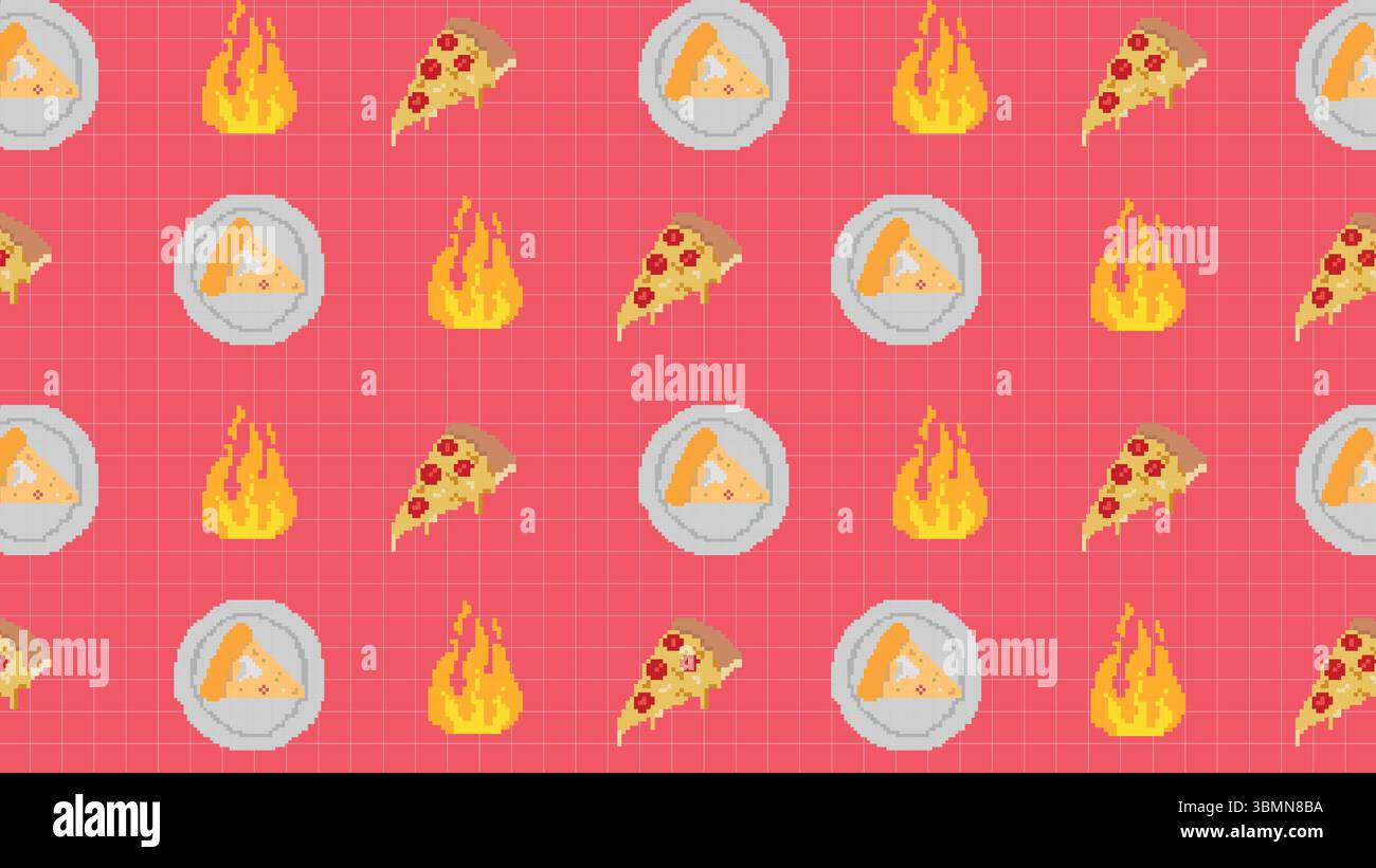 Retro pizza soda mustard purple food background Stock Vector Image ...