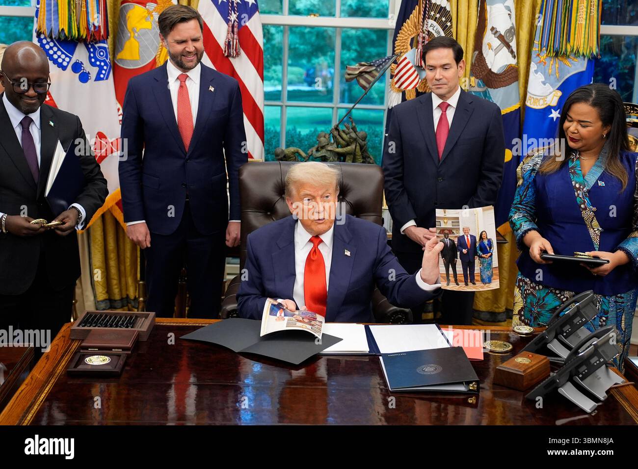 US President Donald Trump speaks during a meeting with Democratic ...