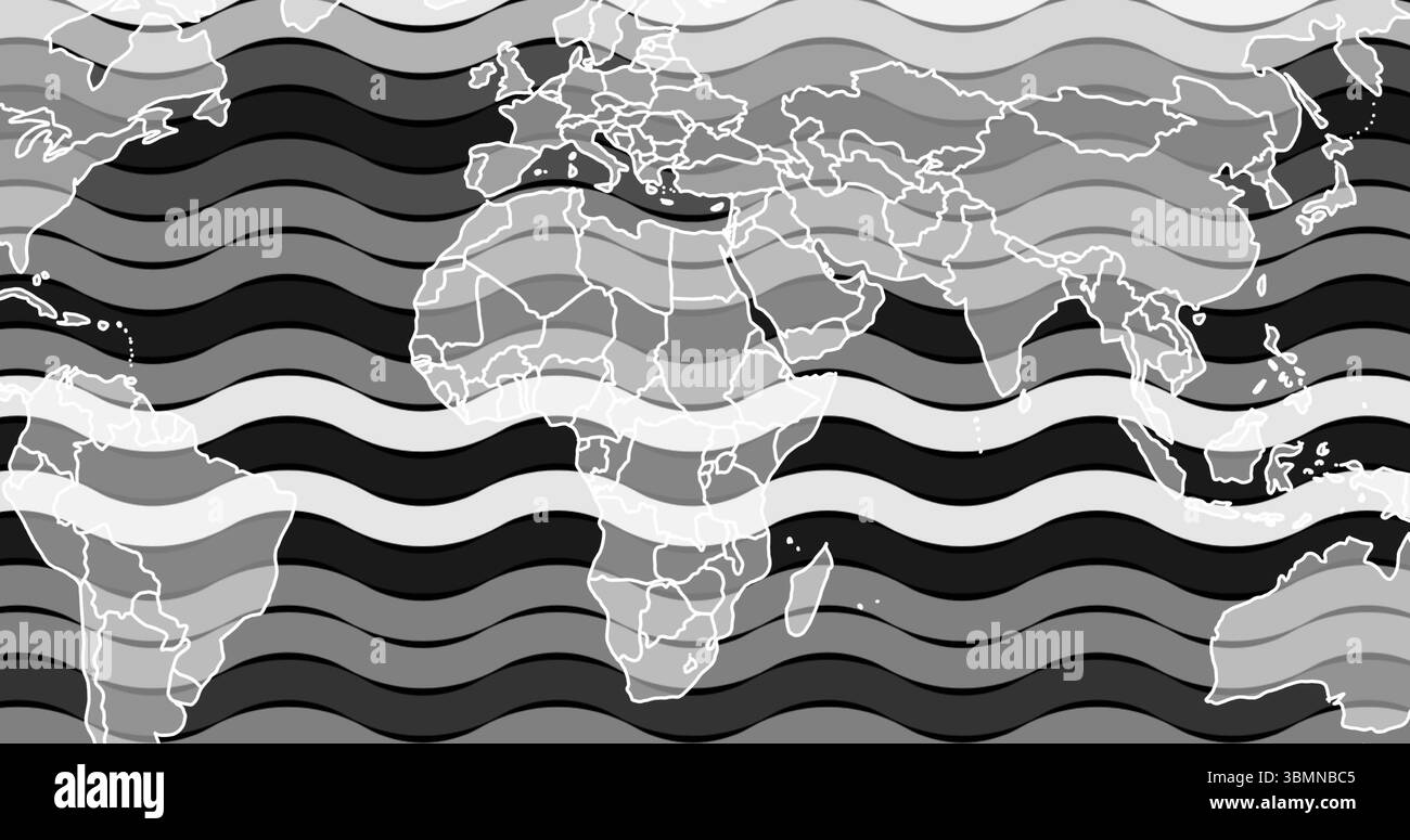 Displaying stylized world map outlines in graphic design layout, with ...