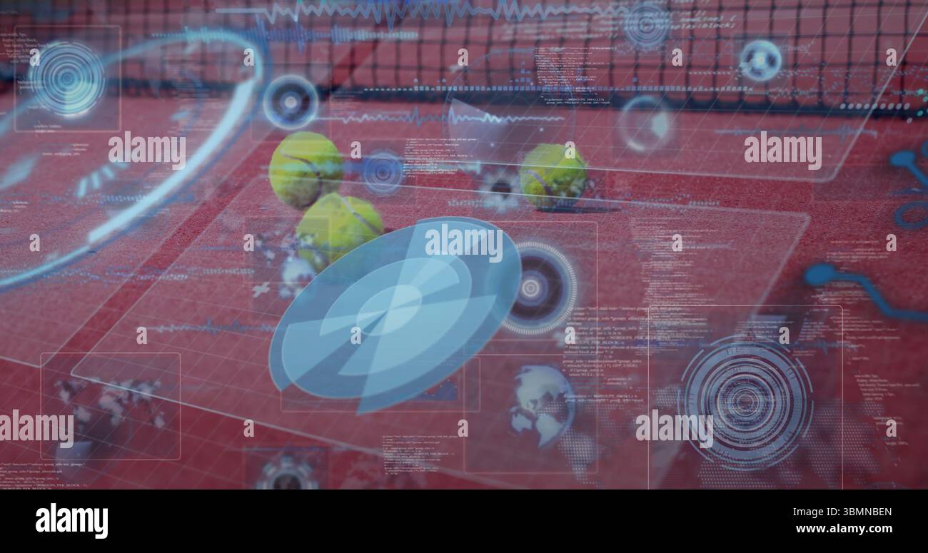 Tennis court with digital data and technology image overlaying scene ...