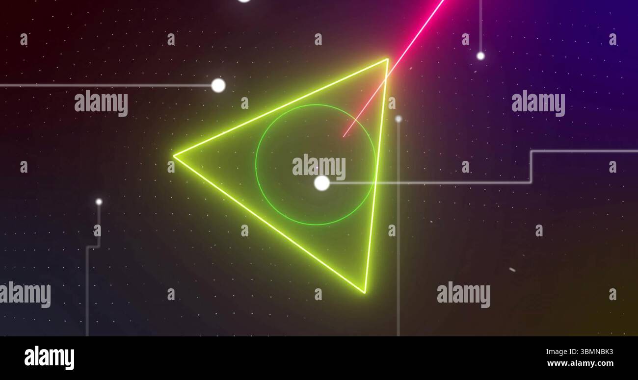 Neon-yellow triangle outline glowing in dotted grid with neon green ...