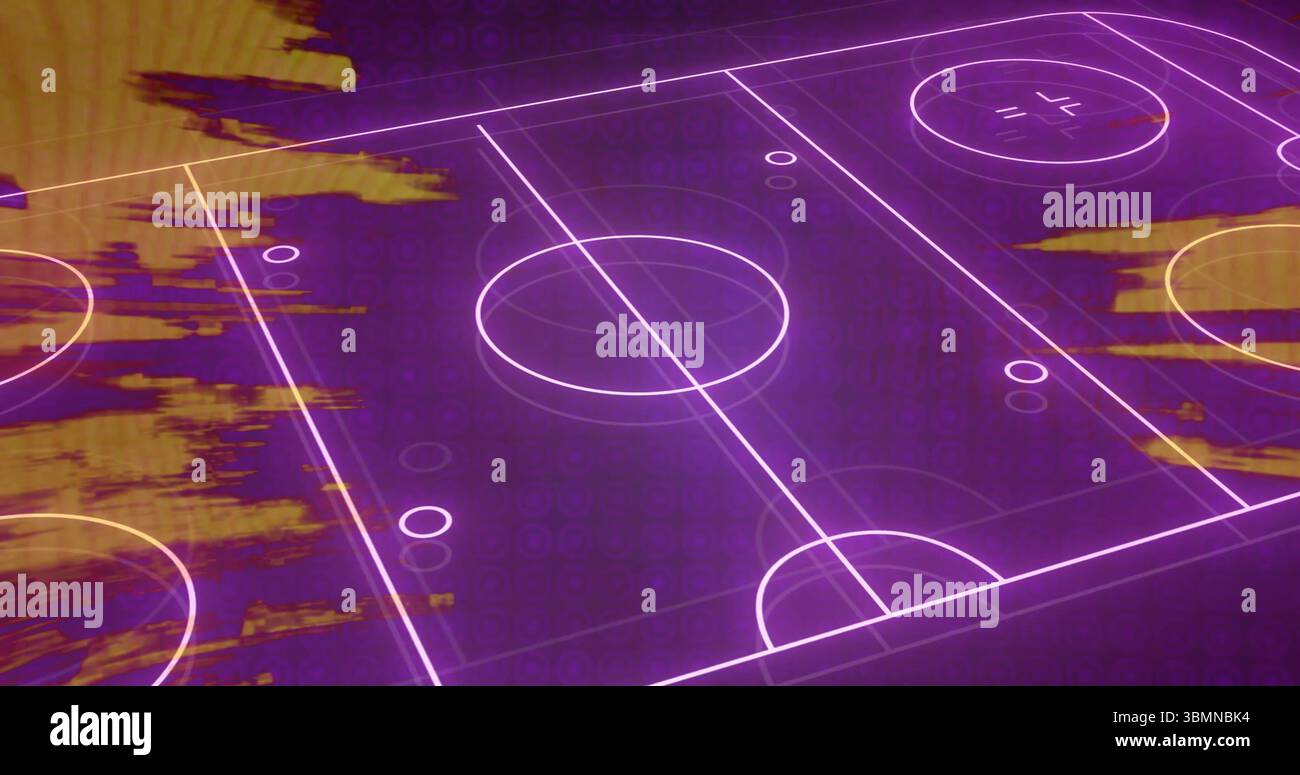 Displaying neon sports field diagram in virtual grid with binary ...