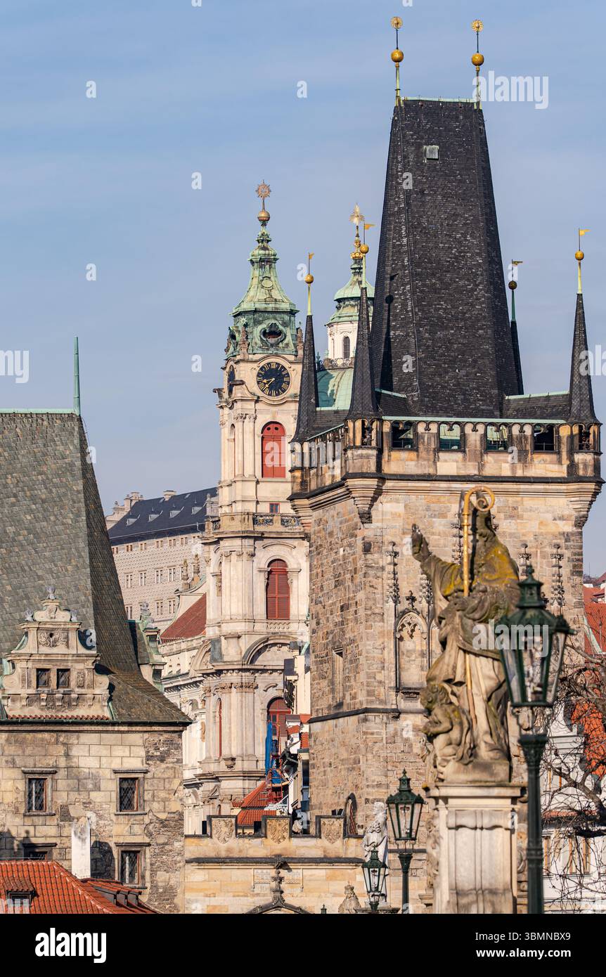 Medieval towers of Charles bridge in Old Prague Stock Photo - Alamy