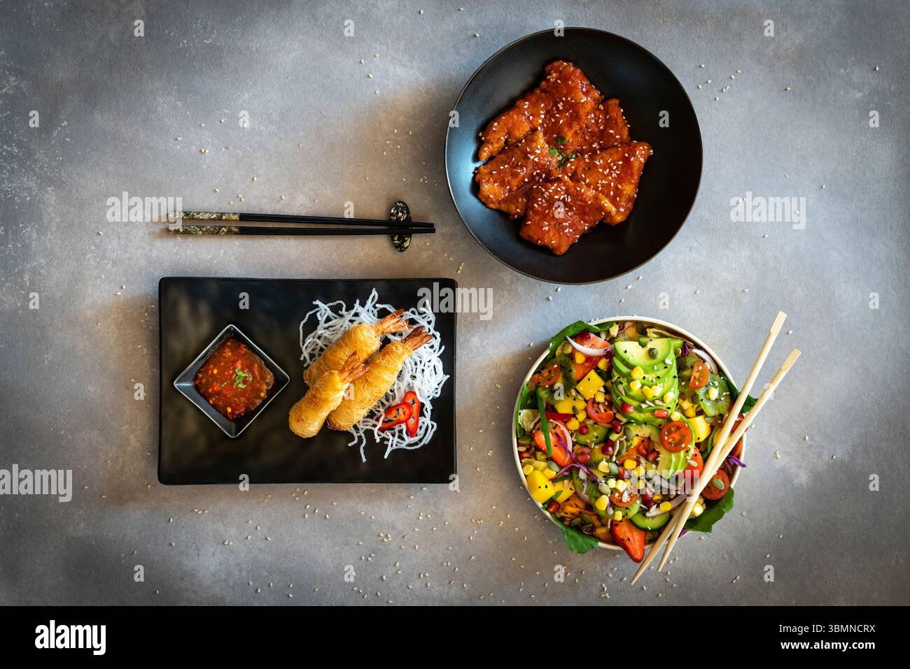 Three kinds of Asian starters Stock Photo - Alamy