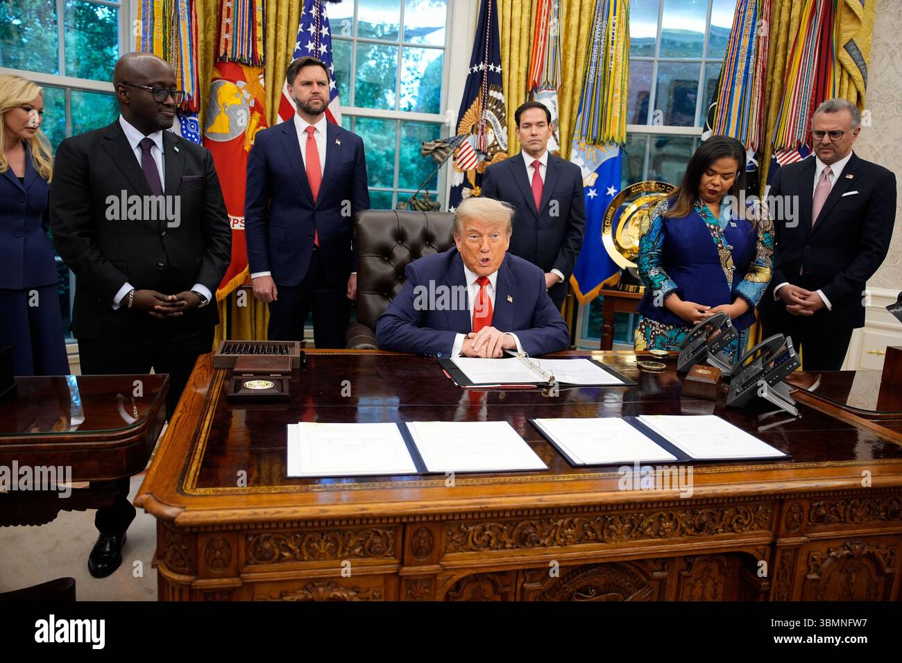 US President Donald Trump speaks during a meeting with Democratic ...