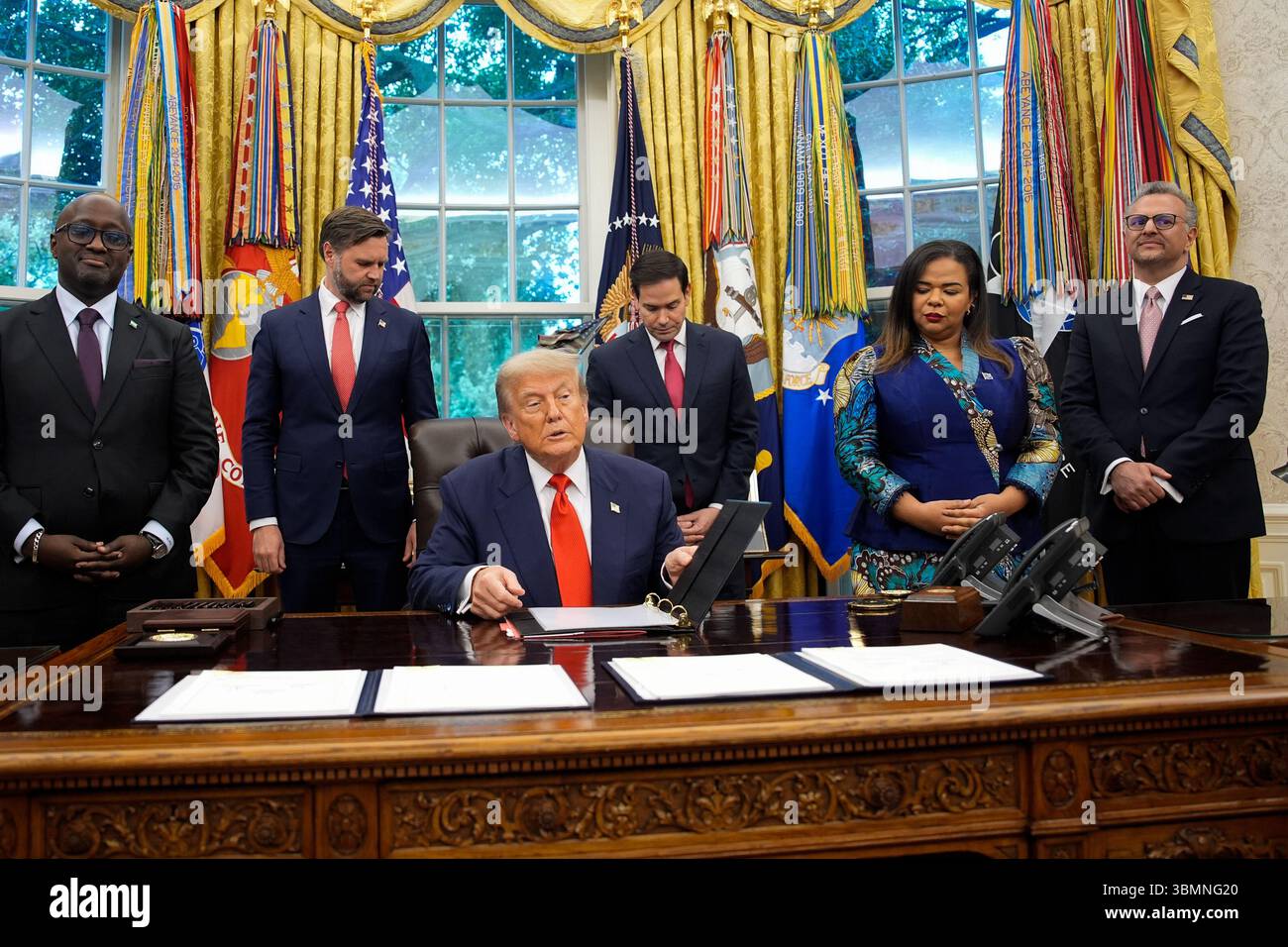 US President Donald Trump speaks during a meeting with Democratic ...