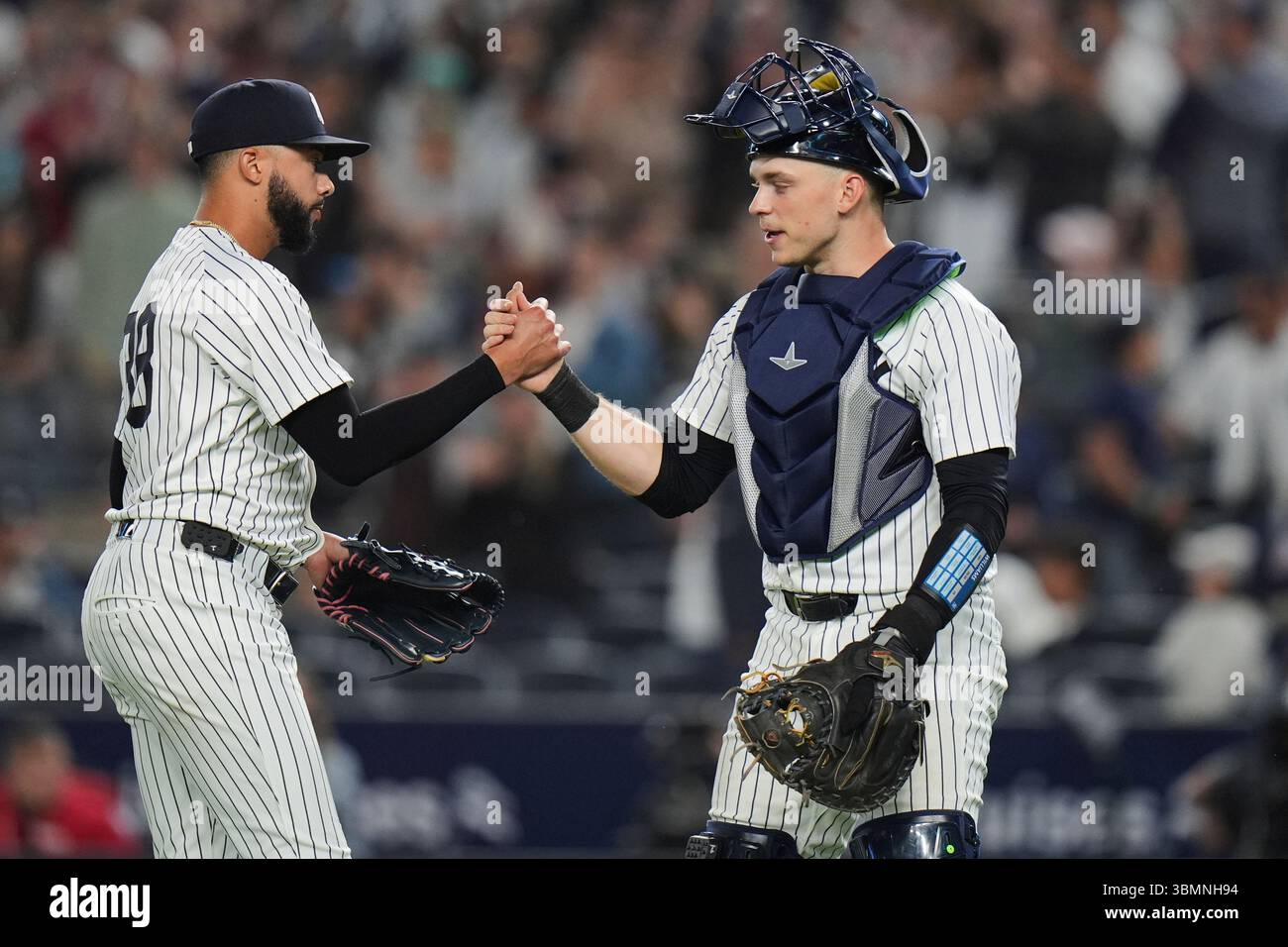 New York Yankees pitcher Devin Williams celebrates with first base Ben ...