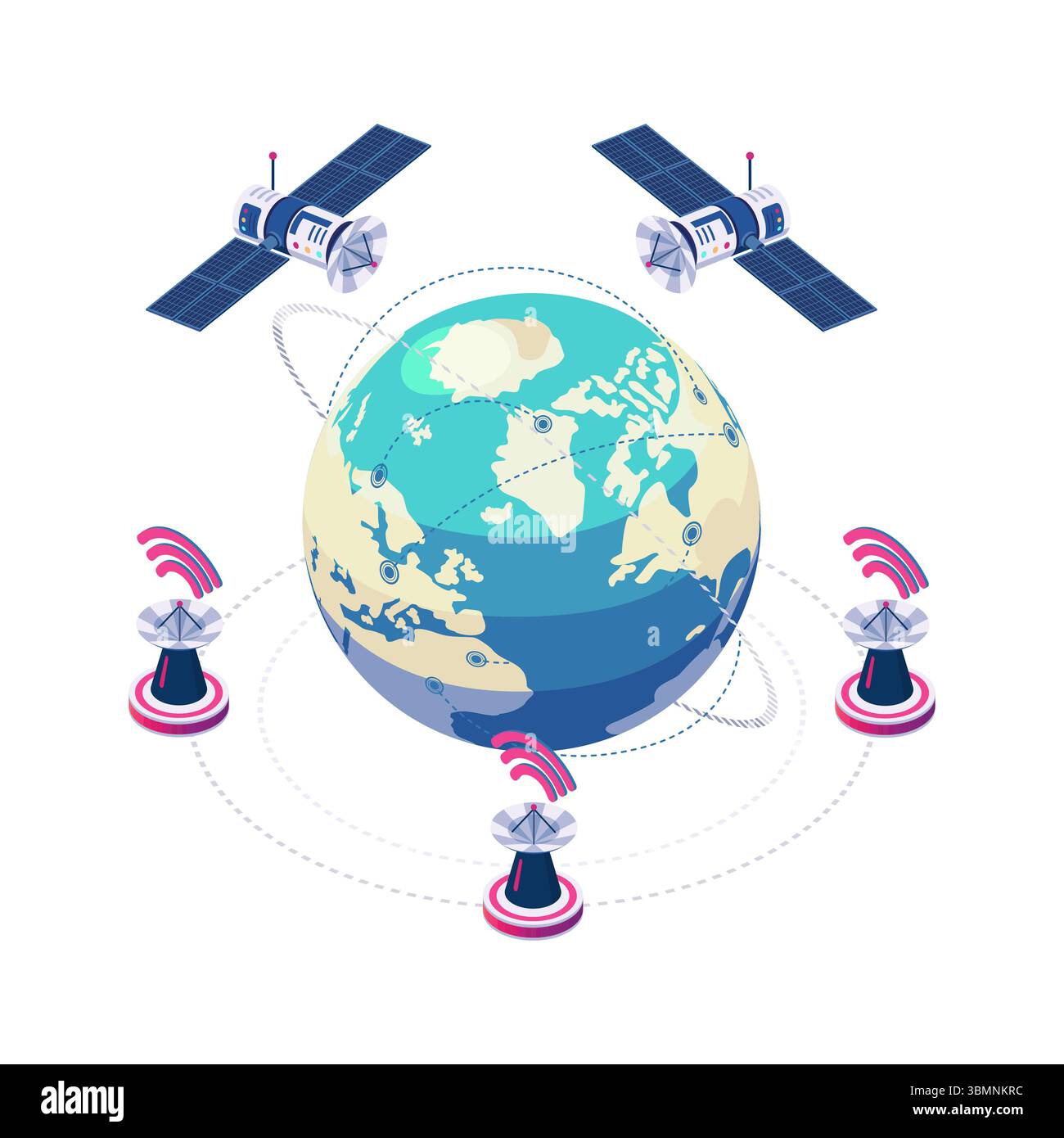 Isometric Satellite Communication Network Orbiting Earth Providing ...