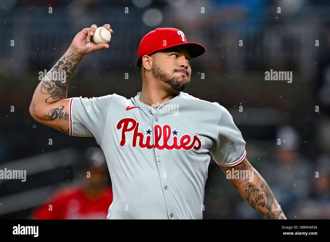 ATLANTA, GA – JUNE 27: Philadelphia relief pitcher Taijuan Walker (99) throws a pitch during the ...