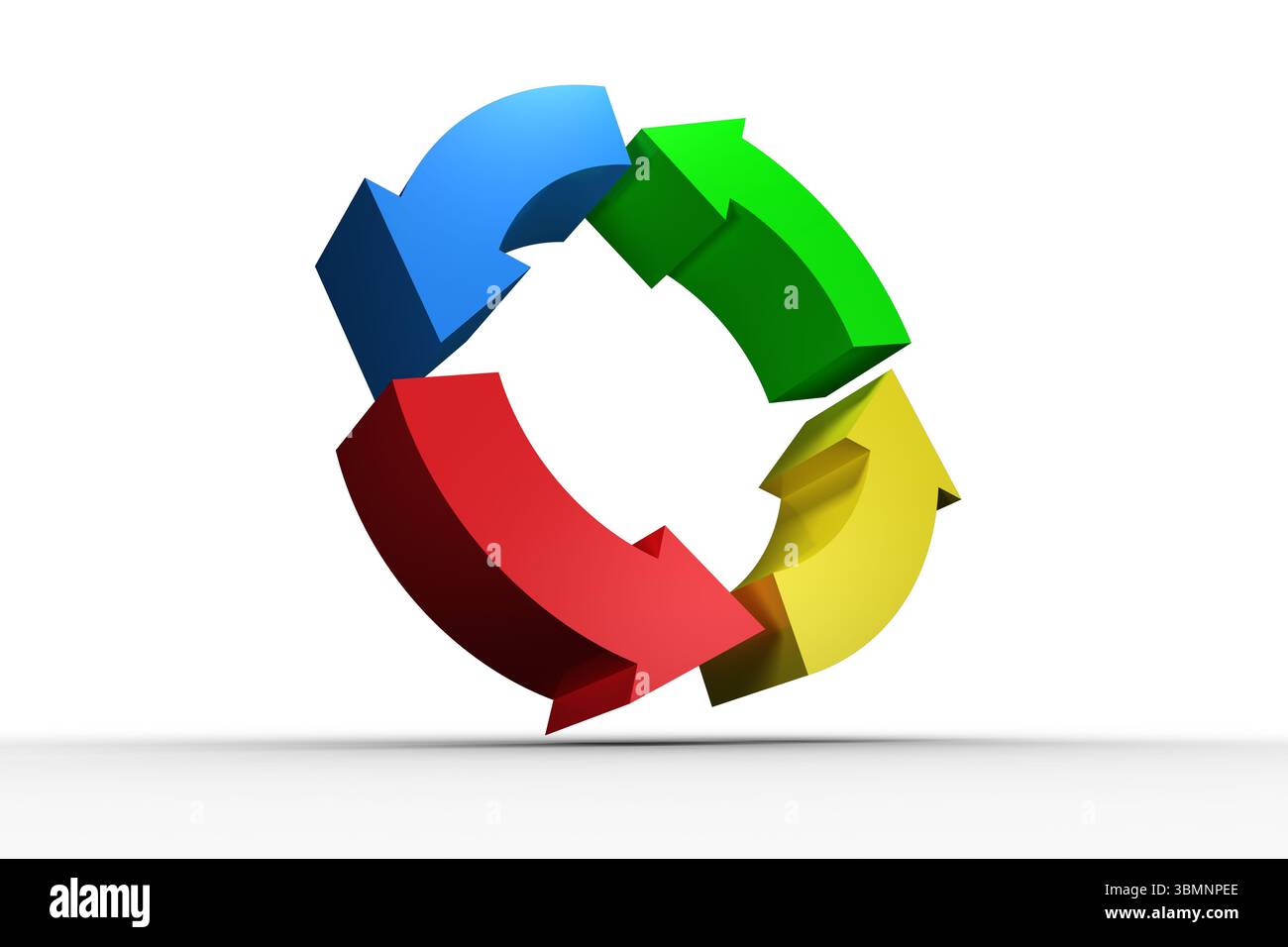 Four thick arrows are forming continuous loop in 3D render, hovering ...