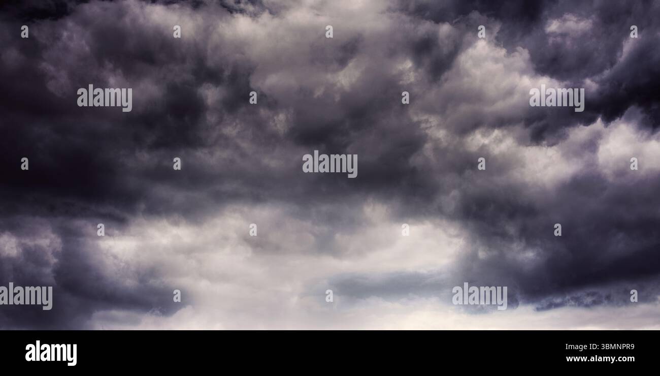 Storm clouds are filling open outdoor sky in flat design illustration ...