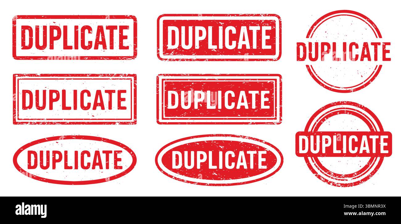 Duplicate Stamp vector set. Duplicate Rubber Stamp design collection. Duplicate Grunge stamp ...