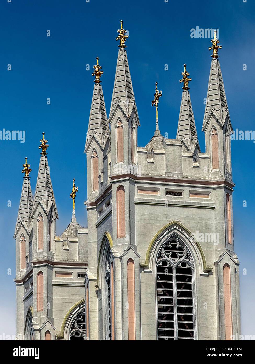 Steeples of national shrine of St. Francis of Assisi in North Beach San ...
