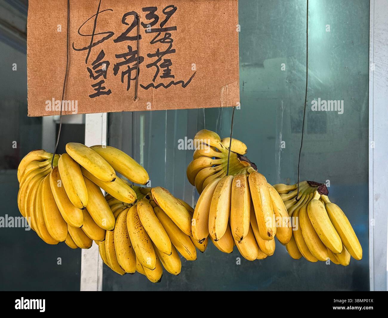 Emperor banana outside a Chinatown window, San Francisco, California ...