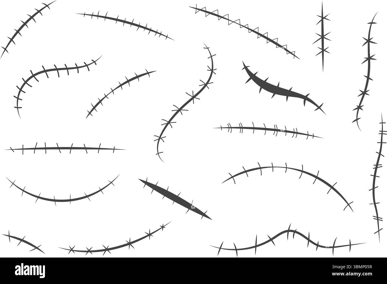 Skin scars and stitch vector illustrations. Simple black medical icons ...