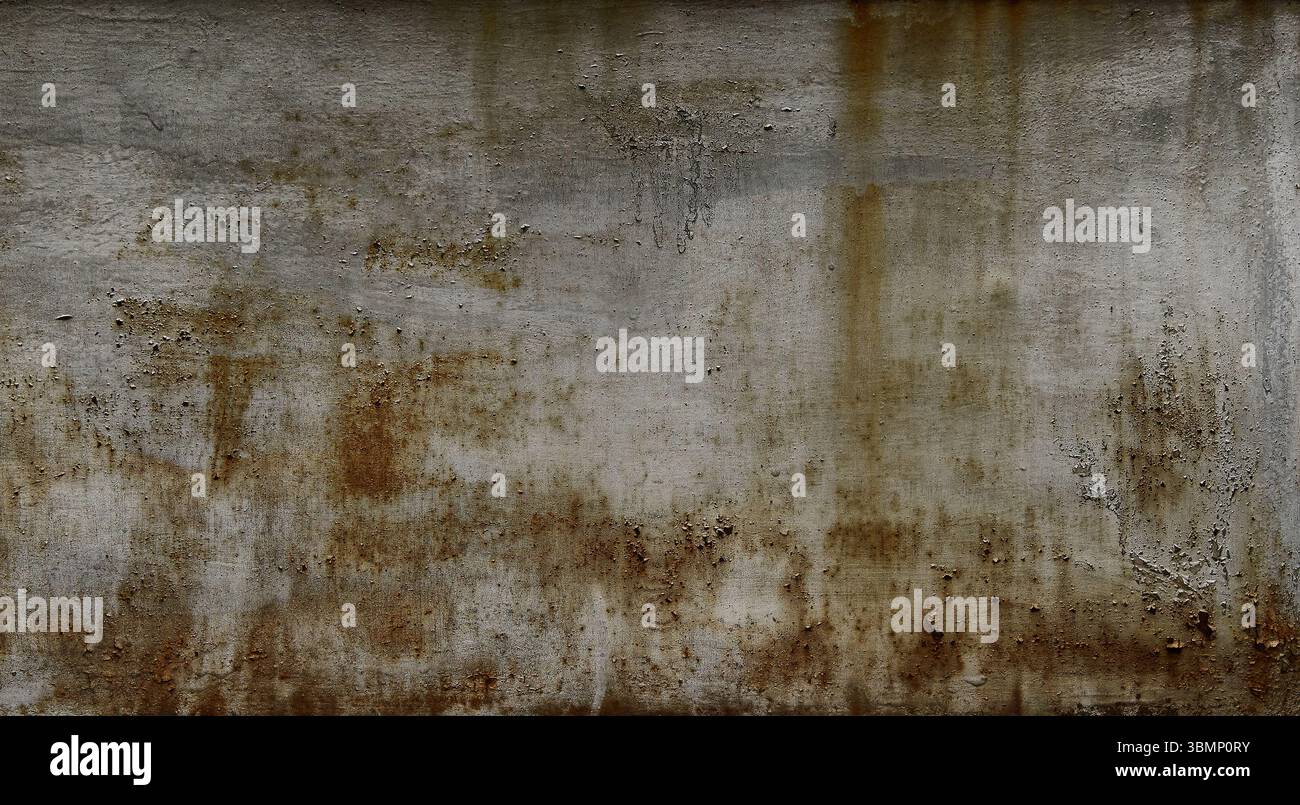 Corrosion of iron with streaks of rust. Finely cracked texture grey ...