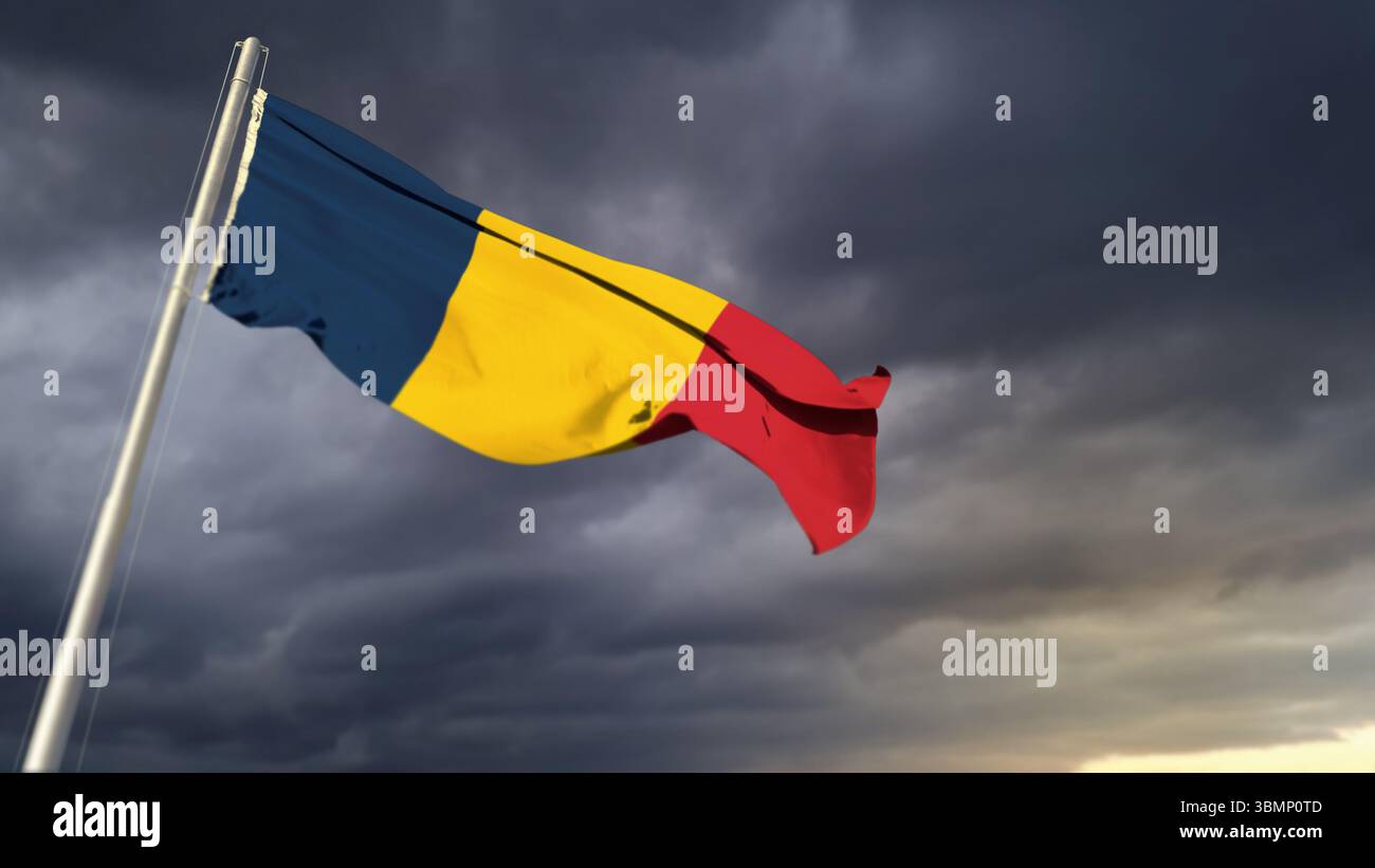 beautiful Chad flag on massive dark clouds background - abstract 3D ...