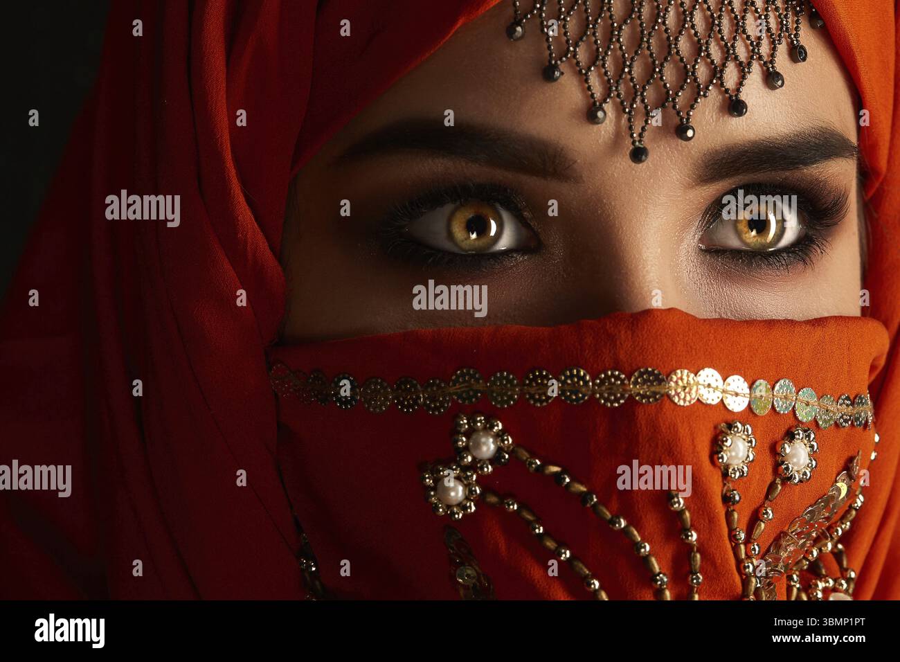 Close-up portrait of a graceful young female with beautiful smoky eyes ...