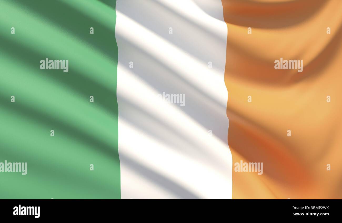 Flag of Ireland. Waved highly detailed fabric texture. 3D illustration ...