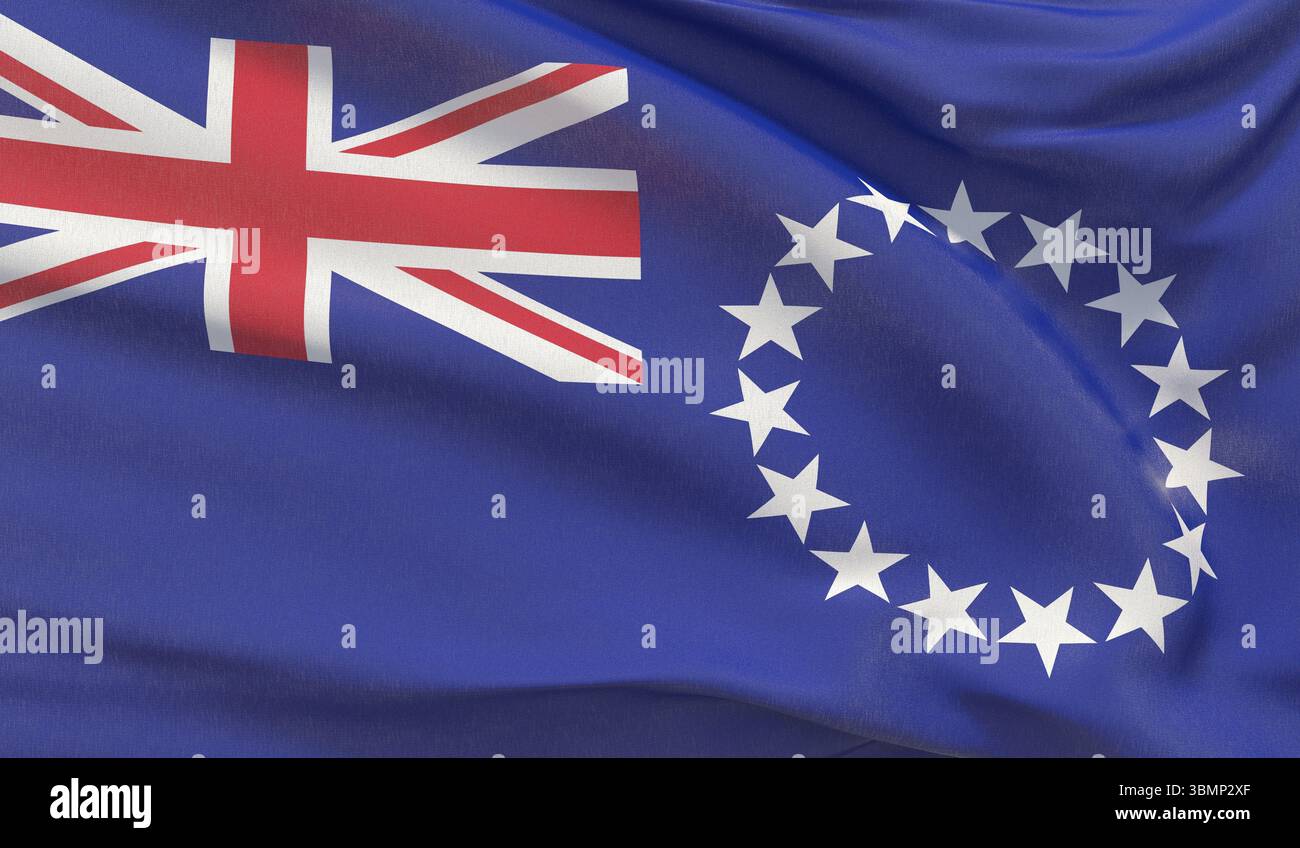 Waving national flag of Cook Islands. Waved highly detailed close-up 3D ...
