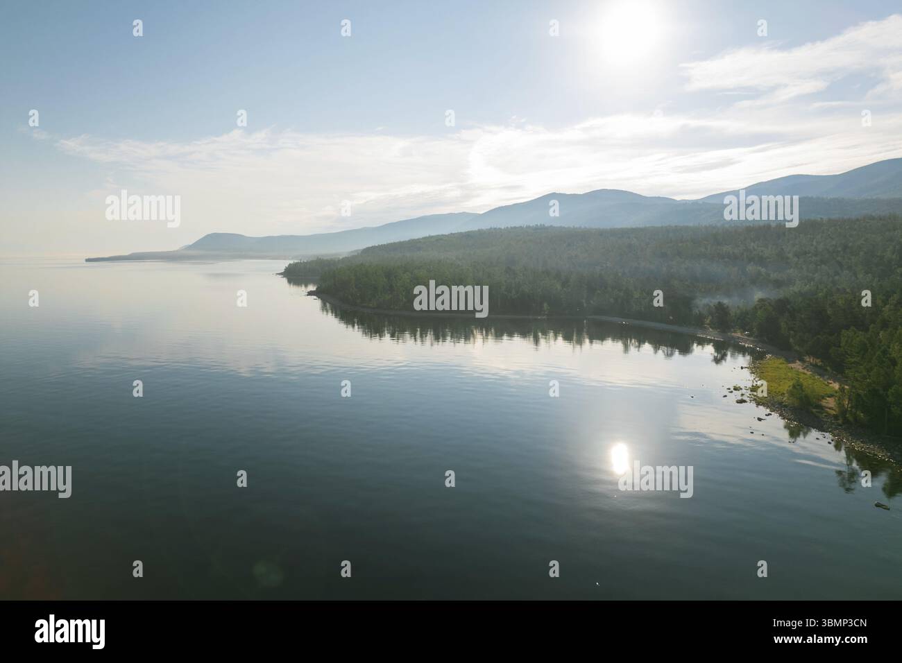 Fantastic panorama of Lake Baikal at sunset is a rift lake located in ...