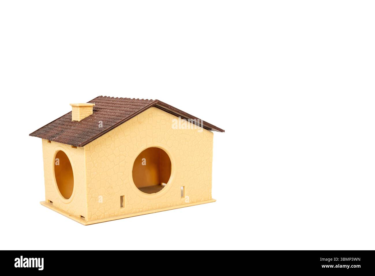 Miniature Yellow Toy House with Circular Front Window on White ...