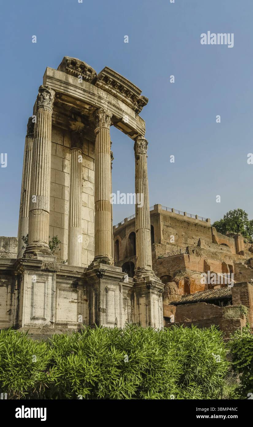 Ancient ruins in Roman Forum, Rome, Italy. Colonnade and historical ...