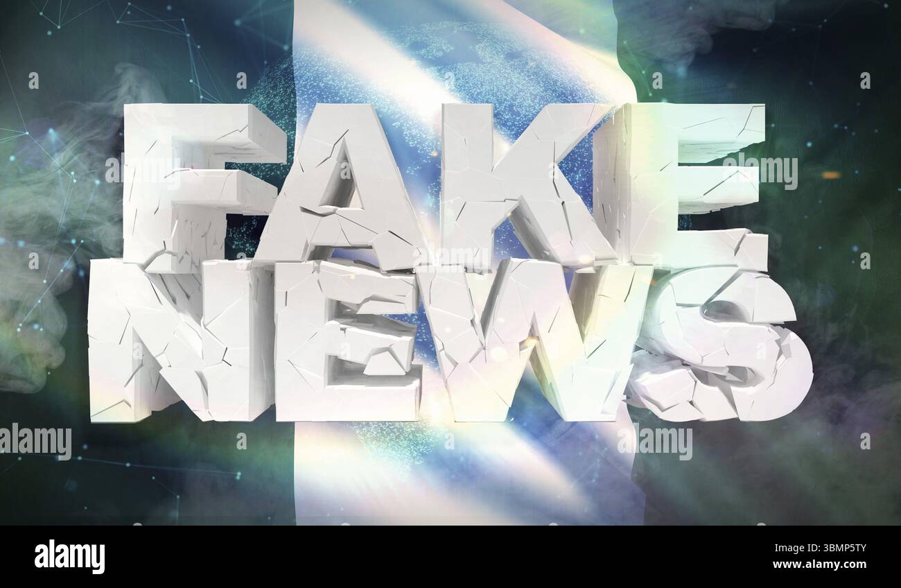 3D illustration of fake news concept with background flag of Nigeria ...