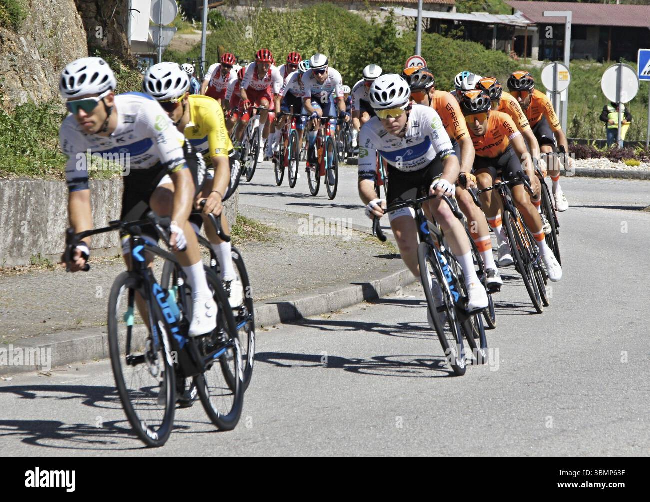 Group of professional cyclists riding their road bikes during a cycling ...