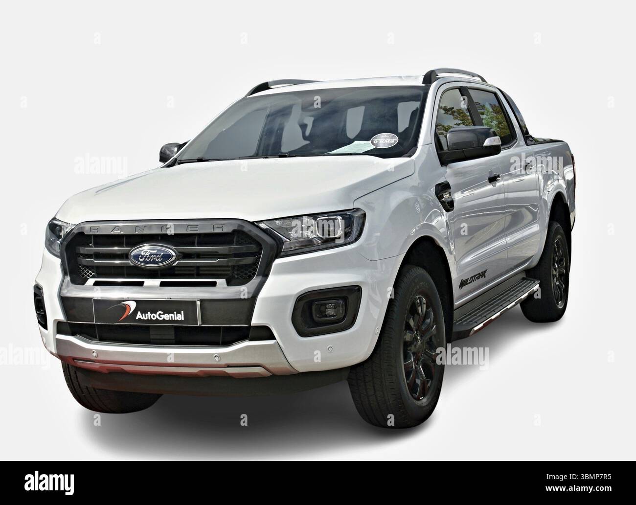 White Ford Ranger Wildtrak pickup truck posing on a white background ...